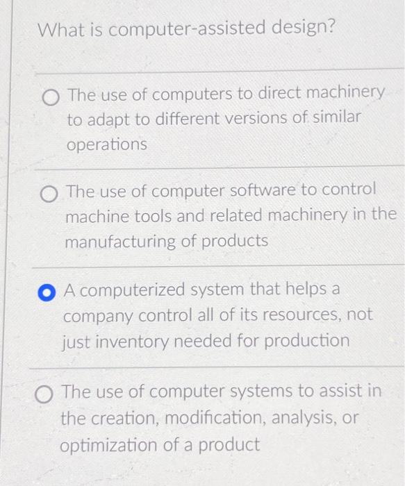 Solved What is computer-assisted design? The use of | Chegg.com