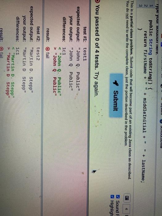 Solved Write A Tostring Method For The Name Class That 4974
