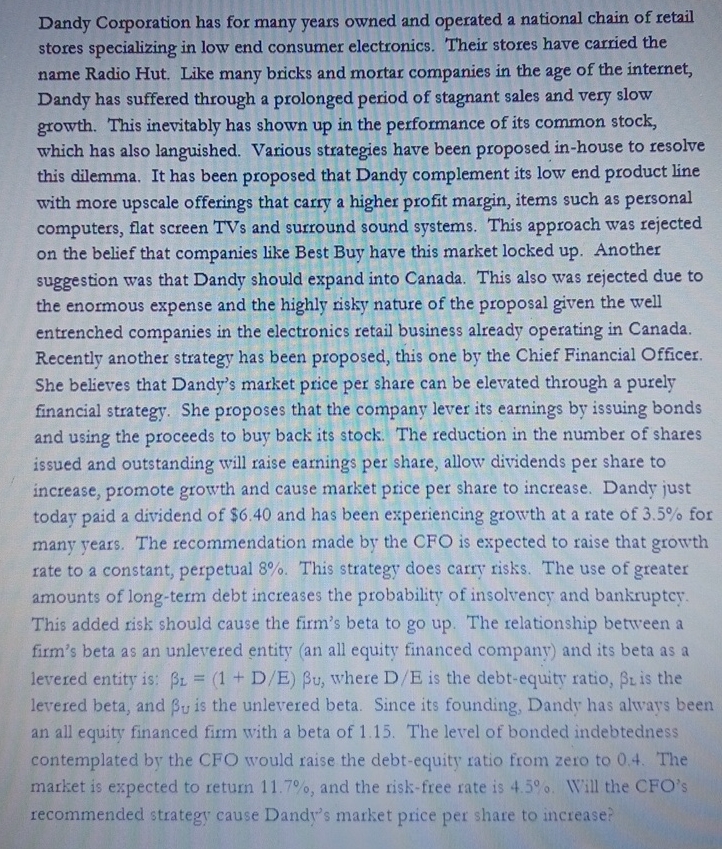 Solved Dandy Corporation has for many years owned and | Chegg.com