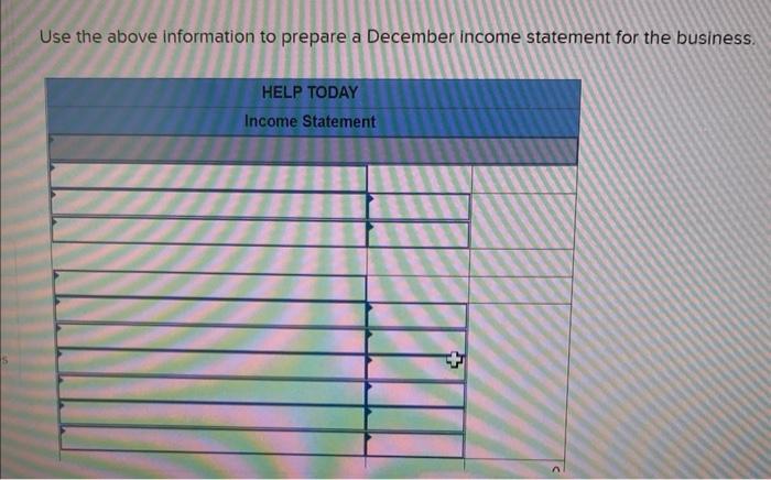 Solved use the above information to prepare December income | Chegg.com
