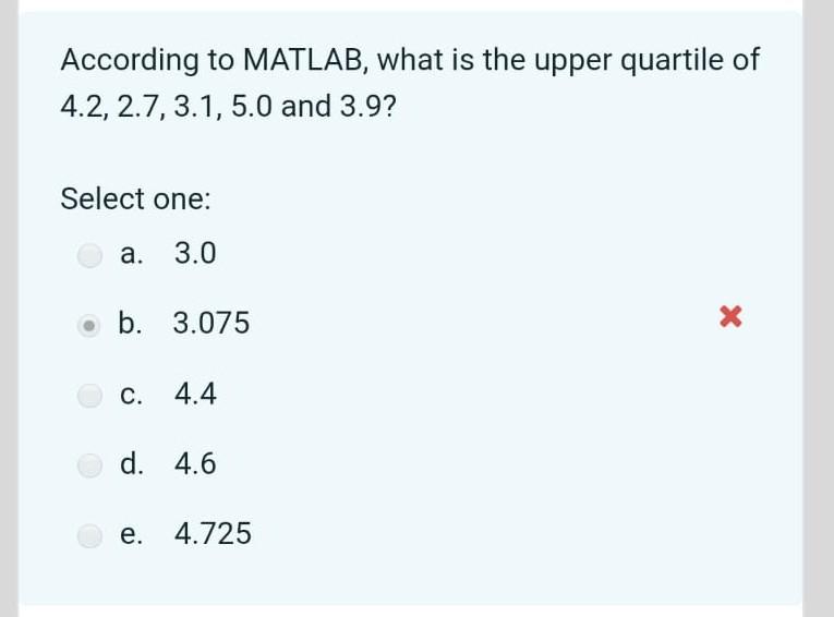Solved According to MATLAB, what is the upper quartile of | Chegg.com