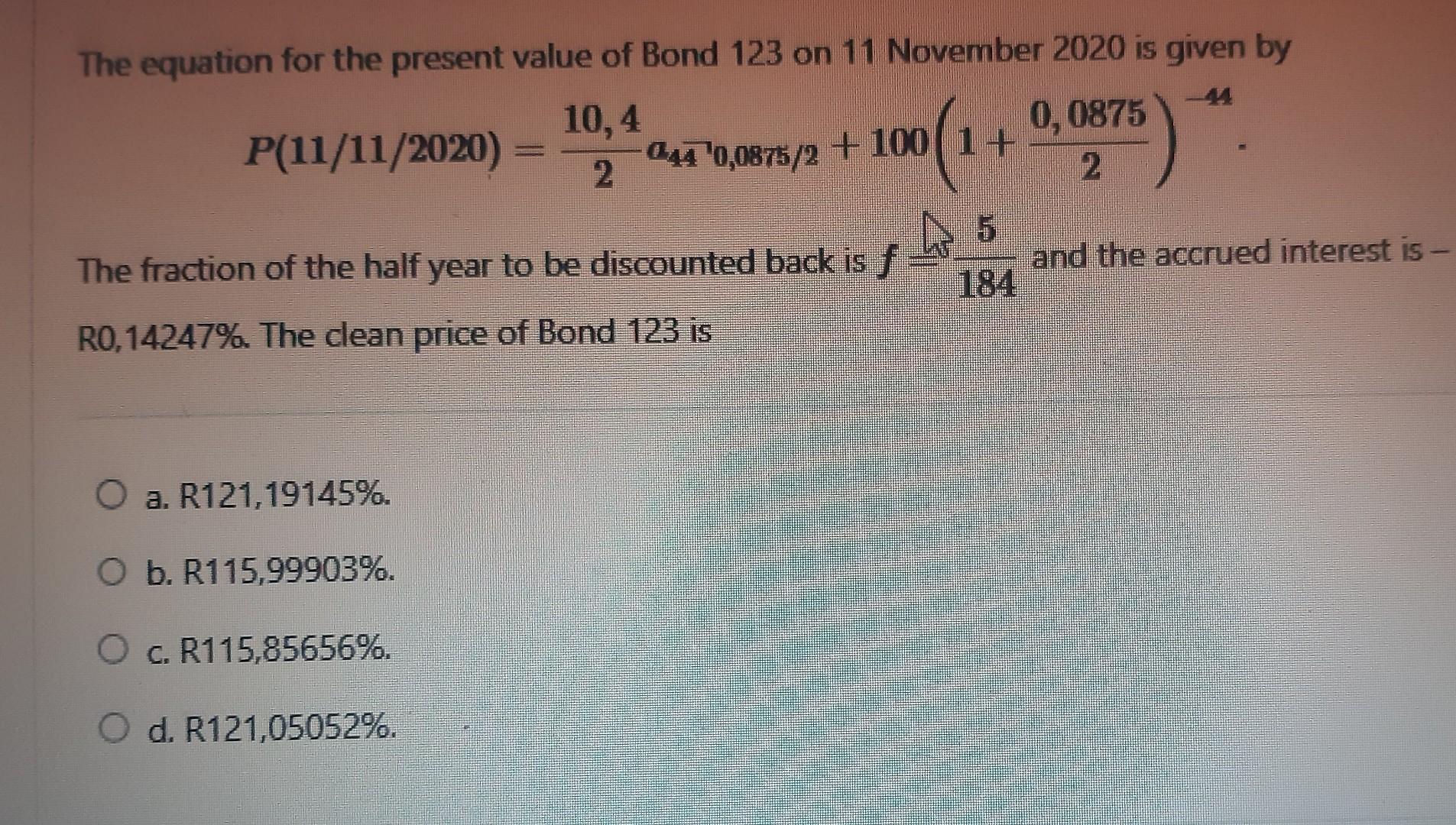 Solved The equation for the present value of Bond 123 on 11 | Chegg.com