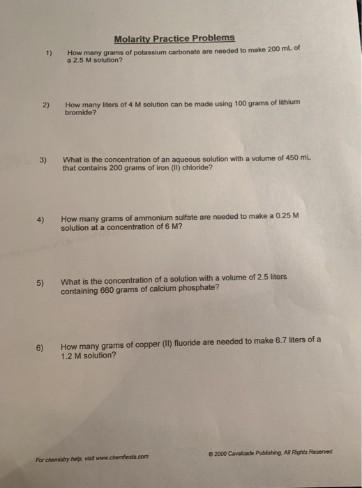 Solved 1) Molarity Practice Problems How many grams of | Chegg.com