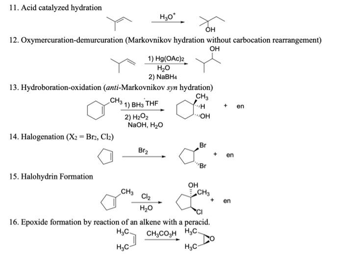 Solved 11. Acid catalyzed hydration 12. | Chegg.com