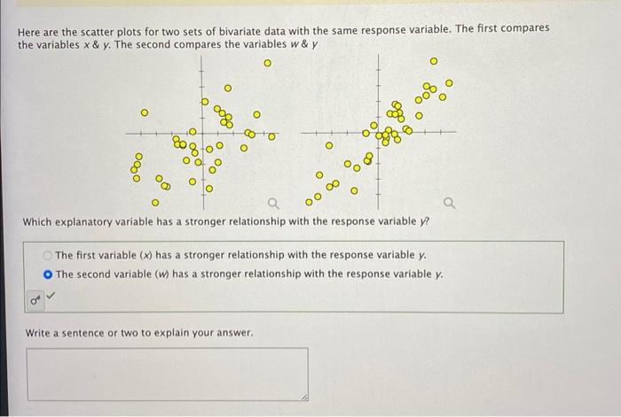 Solved Here are the scatter plots for two sets of bivariate | Chegg.com