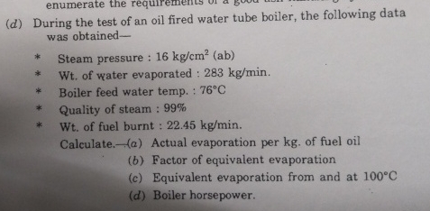 Solved (d) ﻿During the test of an oil fired water tube | Chegg.com