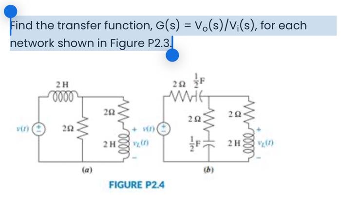 Solved Find the transfer function, G(s)=Vo(s)/vi(s), for | Chegg.com