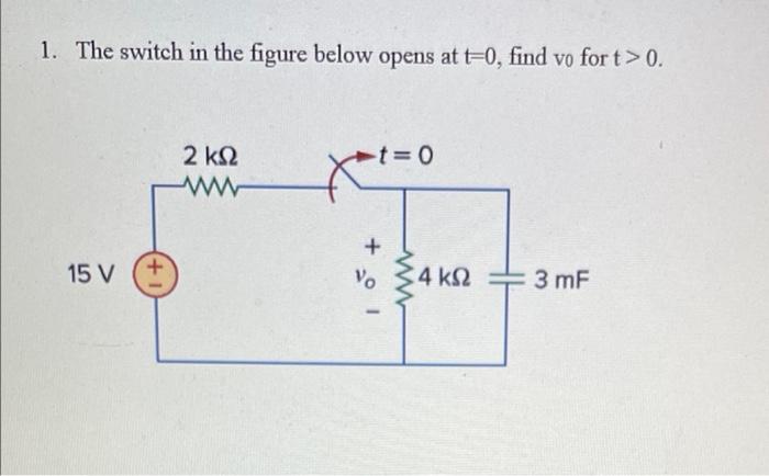 Solved 1. The switch in the figure below opens at t=0, find | Chegg.com