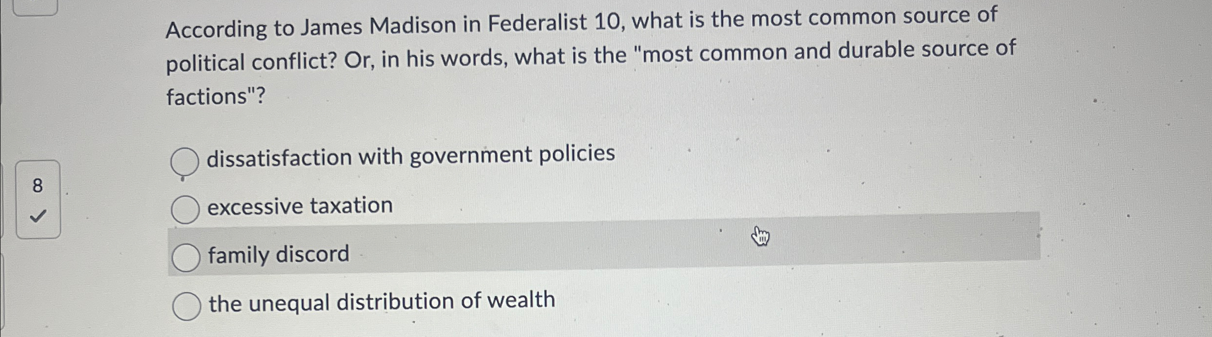 Solved According to James Madison in Federalist 10, ﻿what is | Chegg.com