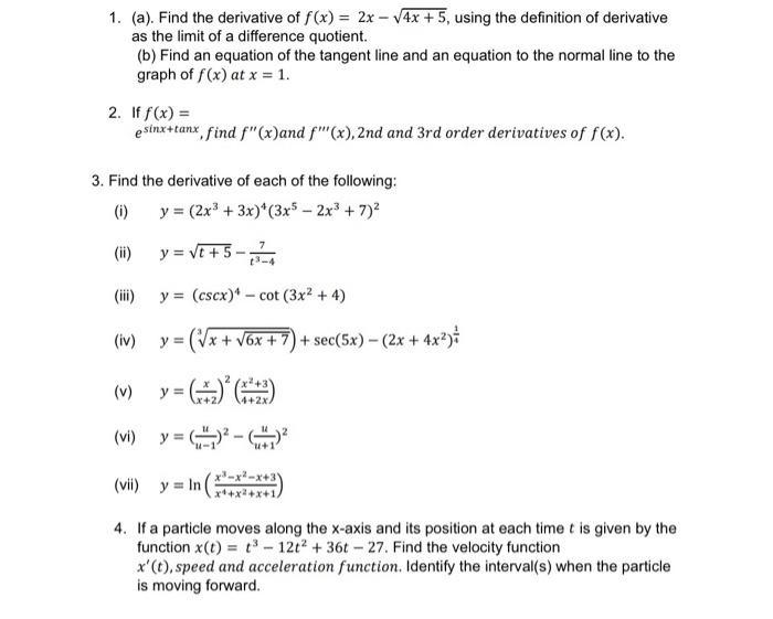 Solved 1. (a). Find the derivative of f(x)=2x−4x+5, using | Chegg.com
