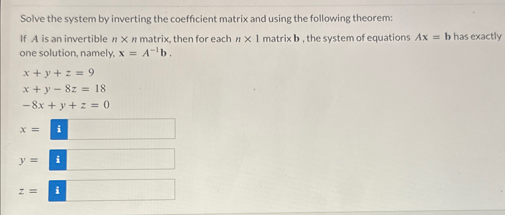 Solved Solve The System By Inverting The Coefficient Matrix 6247