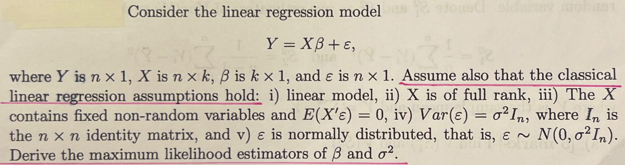 Solved Consider the linear regression modelY=xβ+ε,where Y | Chegg.com