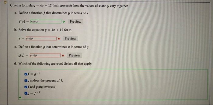 Solved Given a formula y = 4x + 12 that represents how the | Chegg.com