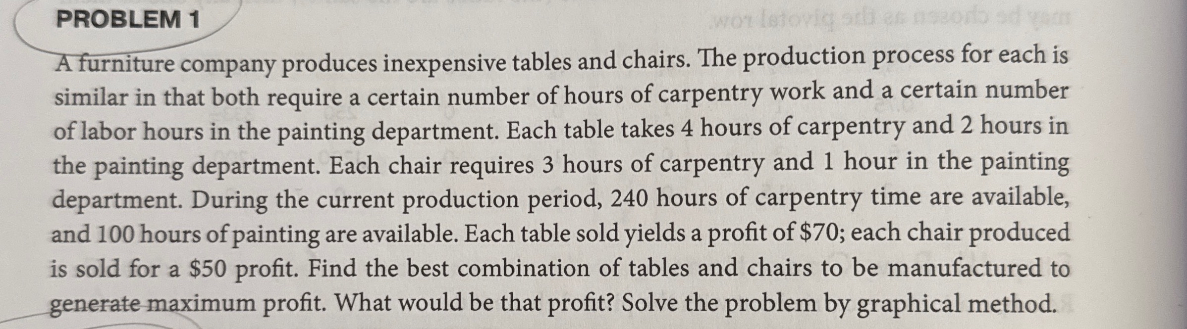 Solved PROBLEM 1A furniture company produces inexpensive | Chegg.com