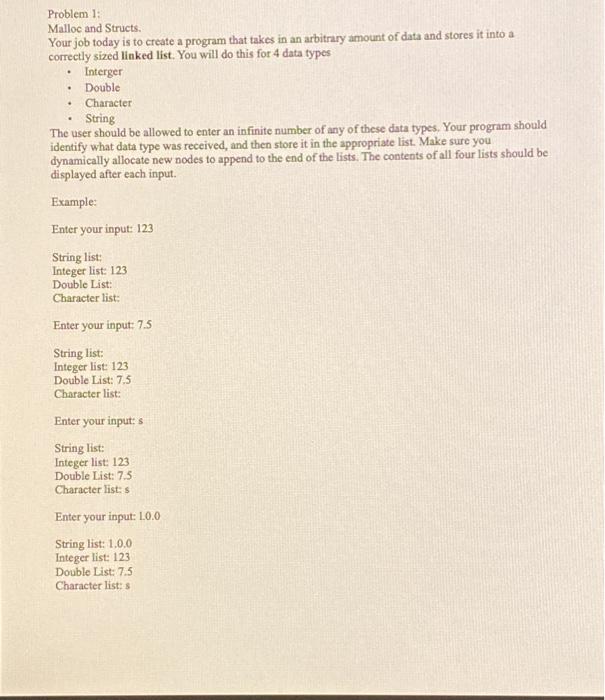Solved Problem 1: Malloc and Structs. Your job today is to | Chegg.com