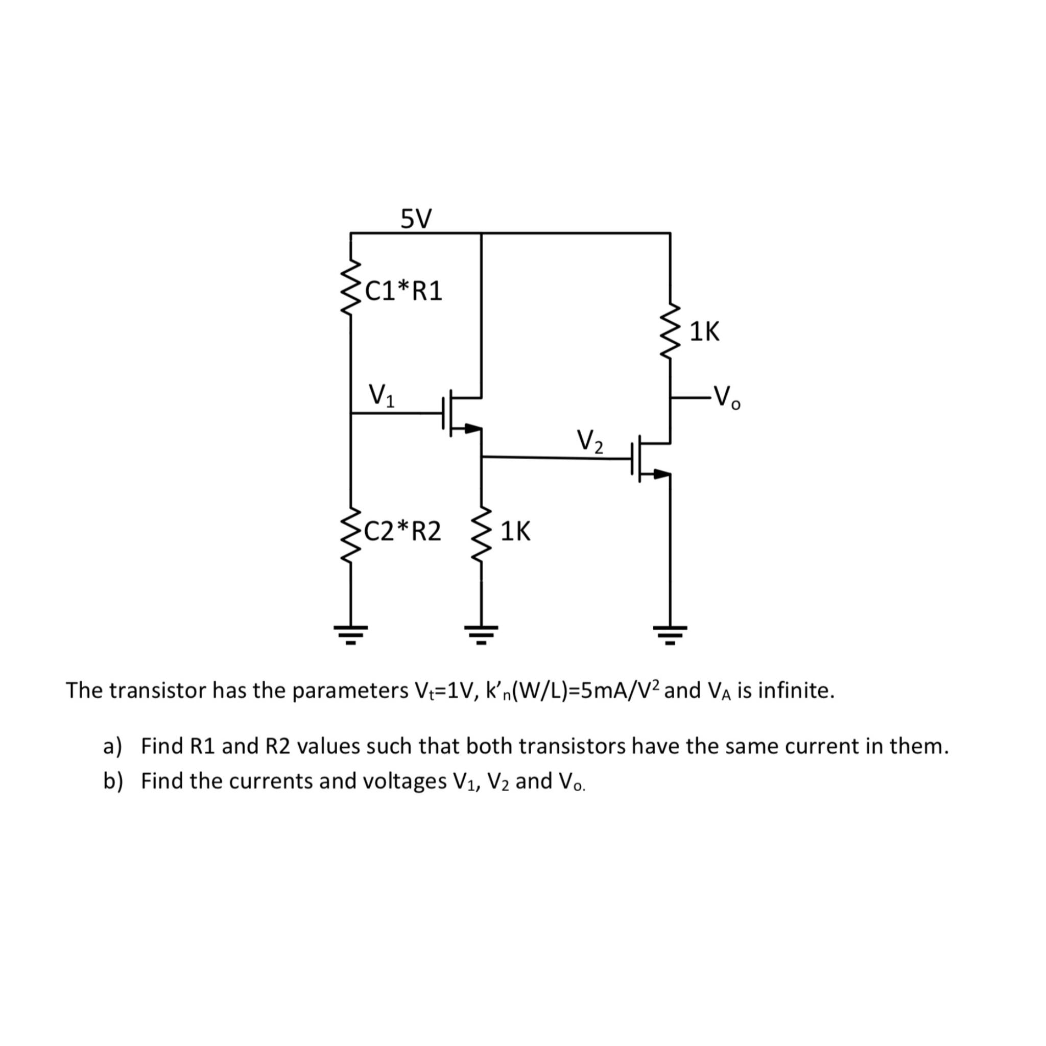 Solved The transistor has the parameters Vt=1V,kn'(WL)=5mAV2 | Chegg.com
