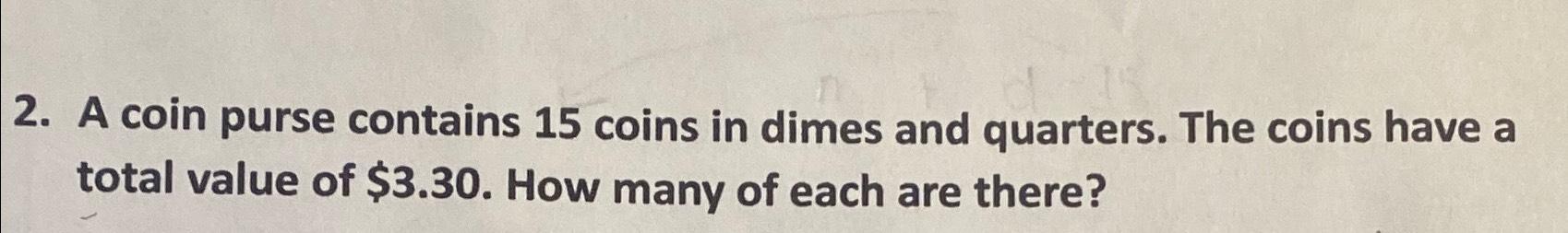 Solved A coin purse contains 15 ﻿coins in dimes and | Chegg.com