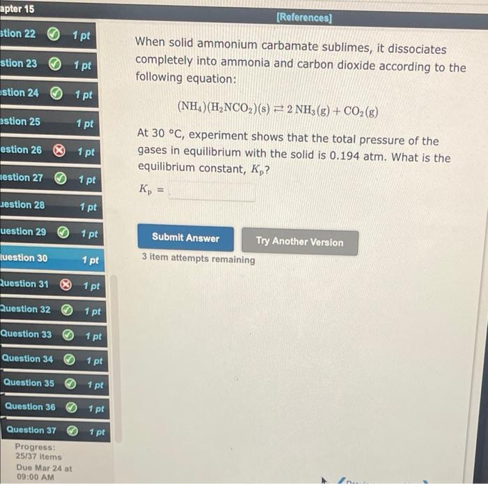 Solved When solid ammonium carbamate sublimes, it | Chegg.com