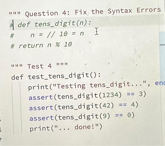 Solved "ıI" Question 4: Fix the Syntax Errors A def | Chegg.com