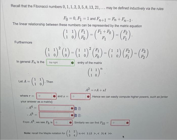 Solved Recall that the Fibonacci numbers 0, 1, 1, 2, 3, 5, | Chegg.com