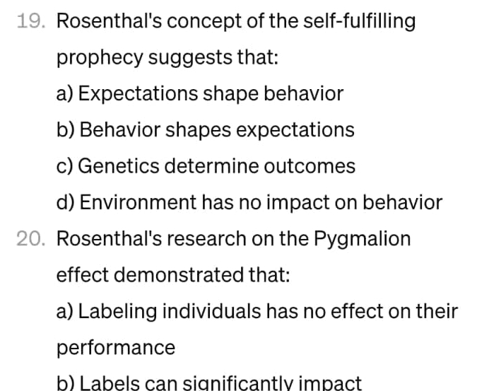 Solved Rosenthal's concept of the self-fulfilling prophecy | Chegg.com