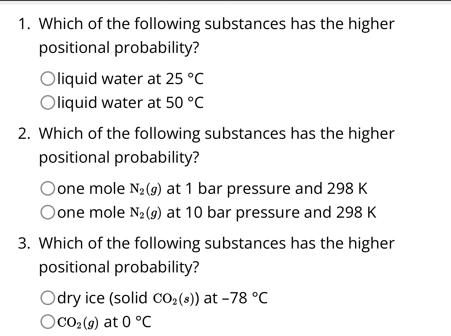 Solved Which of the following substances has the higher | Chegg.com