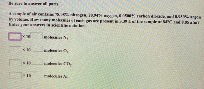 Solved Be sure to answer all parts. A sample of air contains | Chegg.com