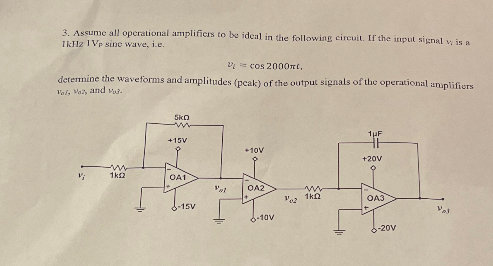 Solved Assume all operational amplifiers to be ideal in the | Chegg.com