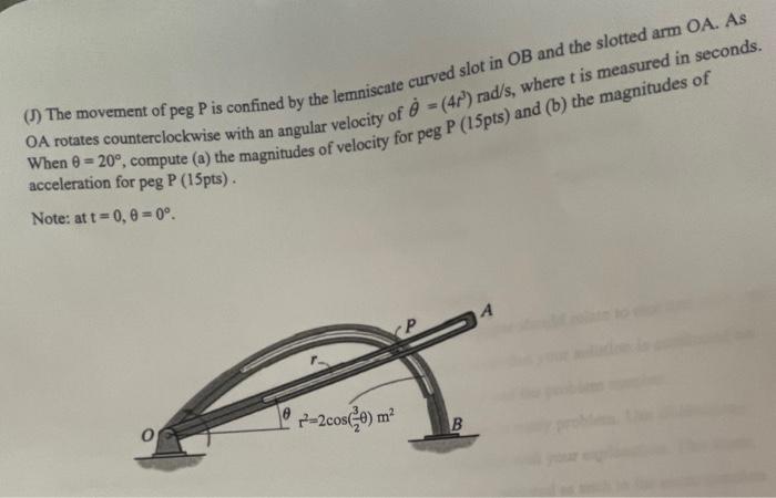 Solved (J) The movement of peg P is confined by the | Chegg.com
