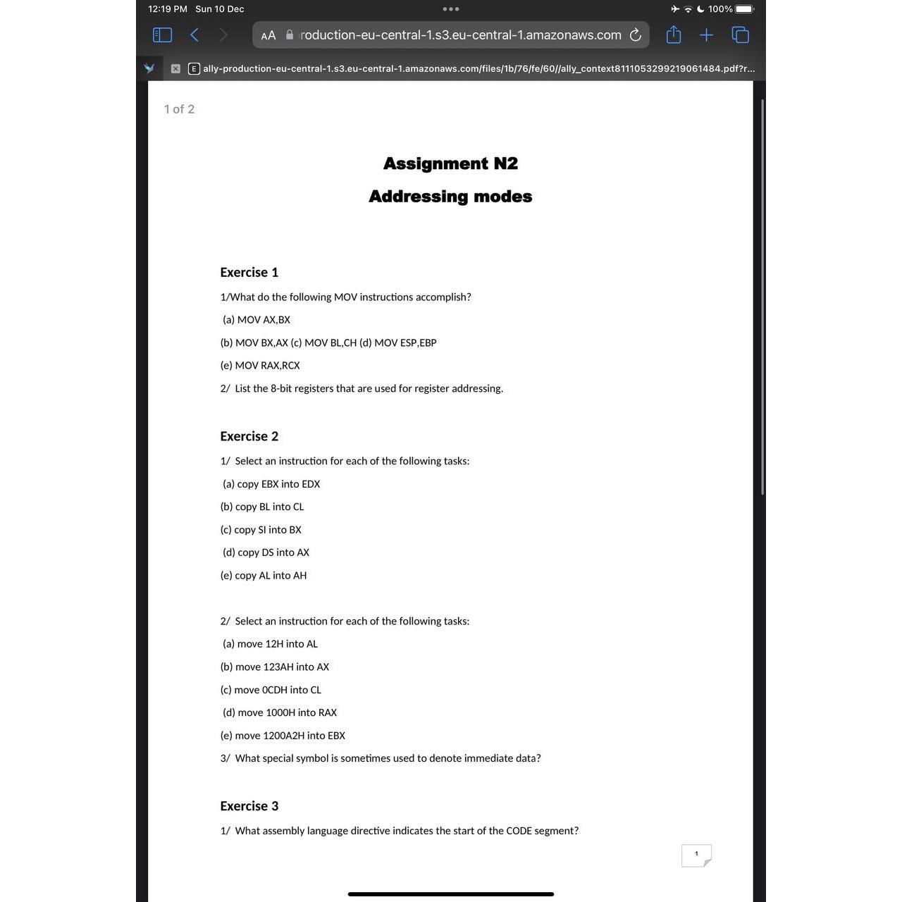 Solved Can you answer them all please 1 ﻿of 2Assignment | Chegg.com