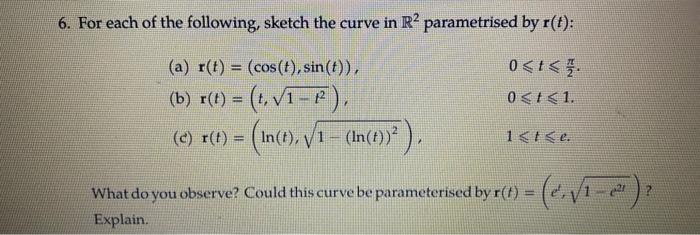 Solved For each of the following, sketch the curve in R2 | Chegg.com