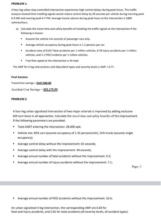 Solved PROBLEM 1. A four-leg urban stop-controlled | Chegg.com