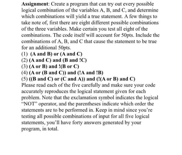 Solved Assignment: Create a program that can try out every | Chegg.com