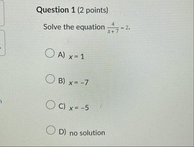 Solved Question 1 (2 ﻿points)Solve the equation | Chegg.com