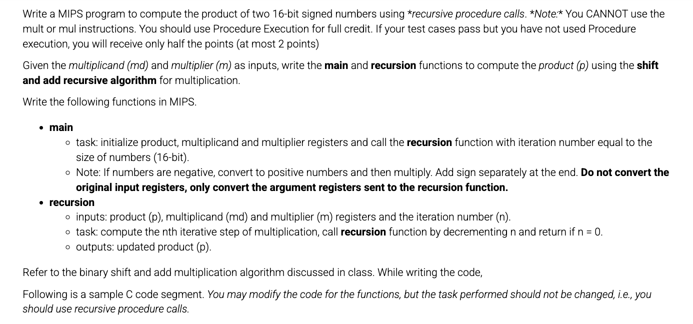 Solved Write a MIPS program to compute the product of two | Chegg.com