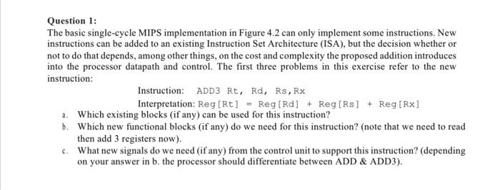 Solved Question 1: The basic single-cycle MIPS | Chegg.com