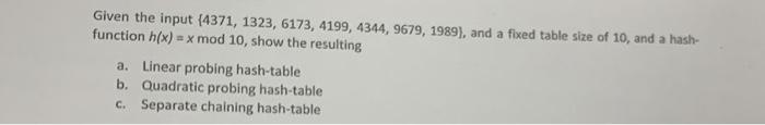 Solved Given the input (4371, 1323, 6173, 4199, 4344, 9679, | Chegg.com