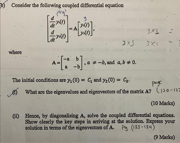Solved (b) Consider the following coupled differential | Chegg.com