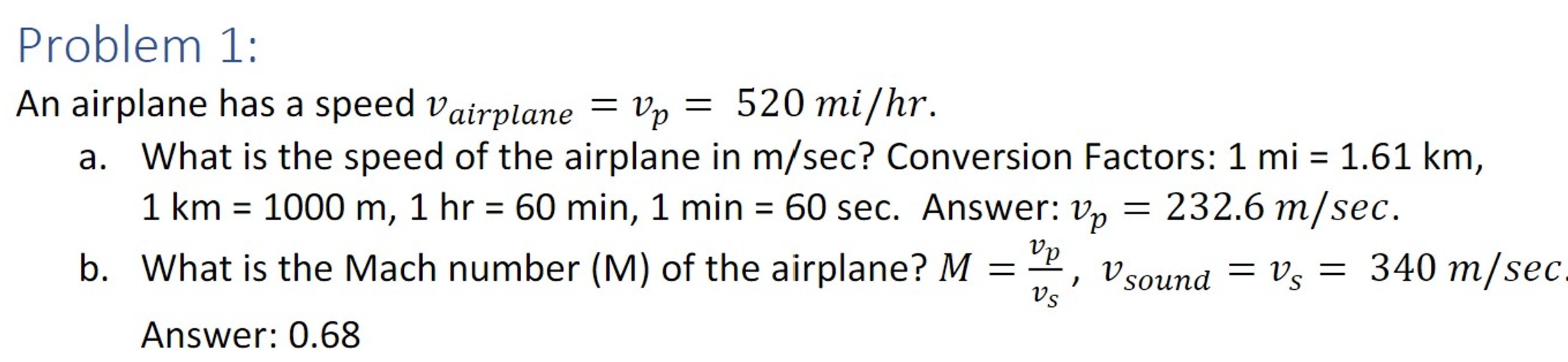 Solved Problem 1:An airplane has a speed | Chegg.com