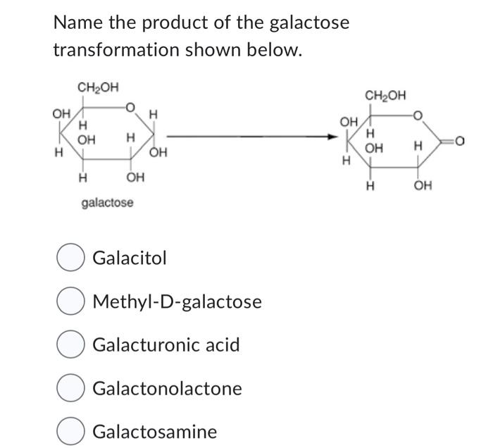 Solved Name the product of the galactose transformation | Chegg.com