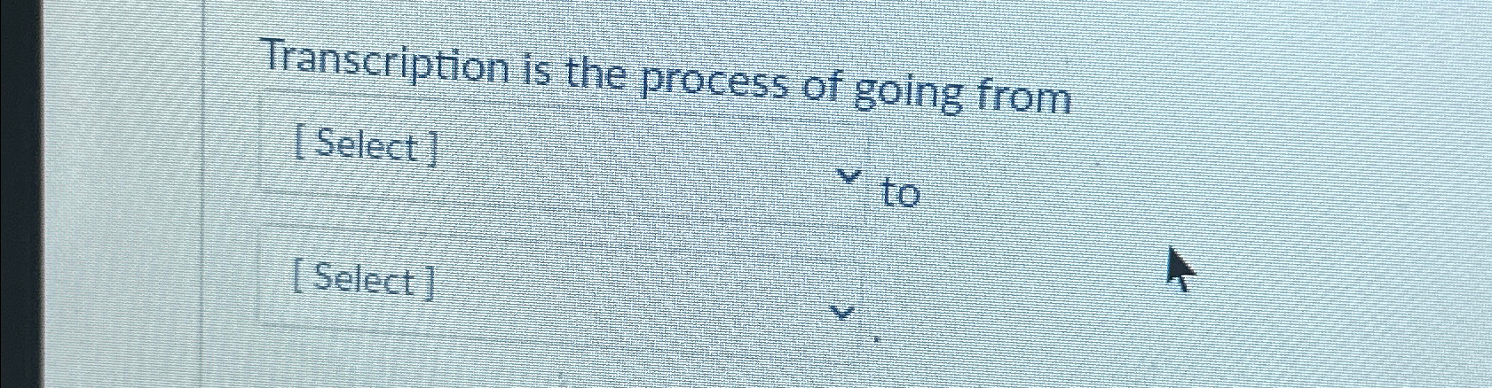 Solved Transcription is the process of going from[Select] | Chegg.com