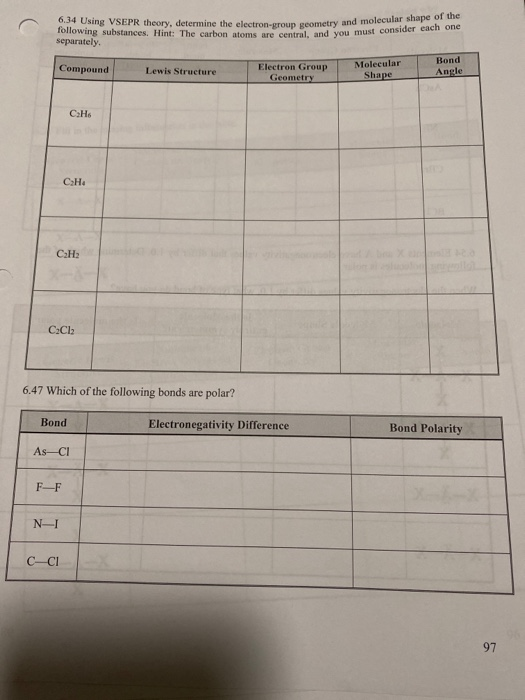 Solved 6.34 Using VSEPR theory, determine the electron-group | Chegg.com