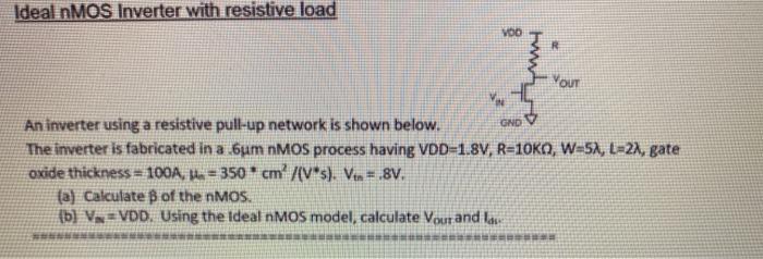 Solved Ideal nMOS Inverter with resistive load VOO R YOUT | Chegg.com