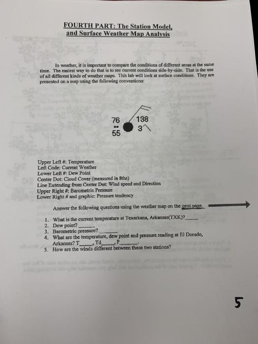 Solved FOURTH PART The Station Model And Surface Weather Chegg