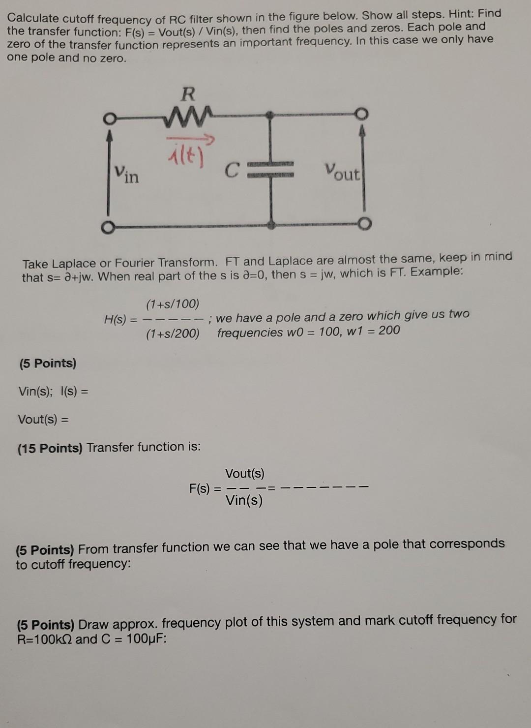 Solved Calculate cutoff frequency of RC filter shown in the | Chegg.com