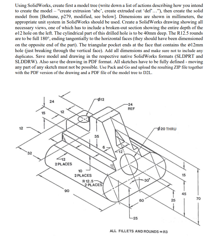 Using SolidWorks, create first a model tree (write | Chegg.com