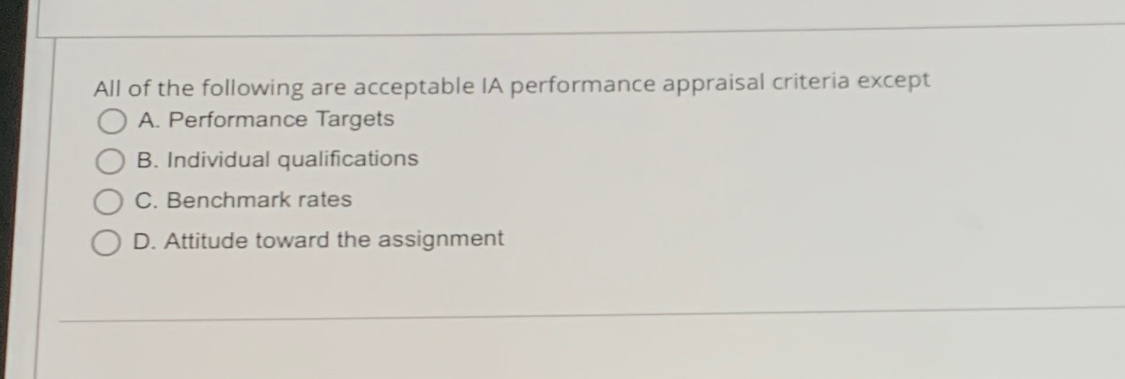 Solved All of the following are acceptable IA performance | Chegg.com