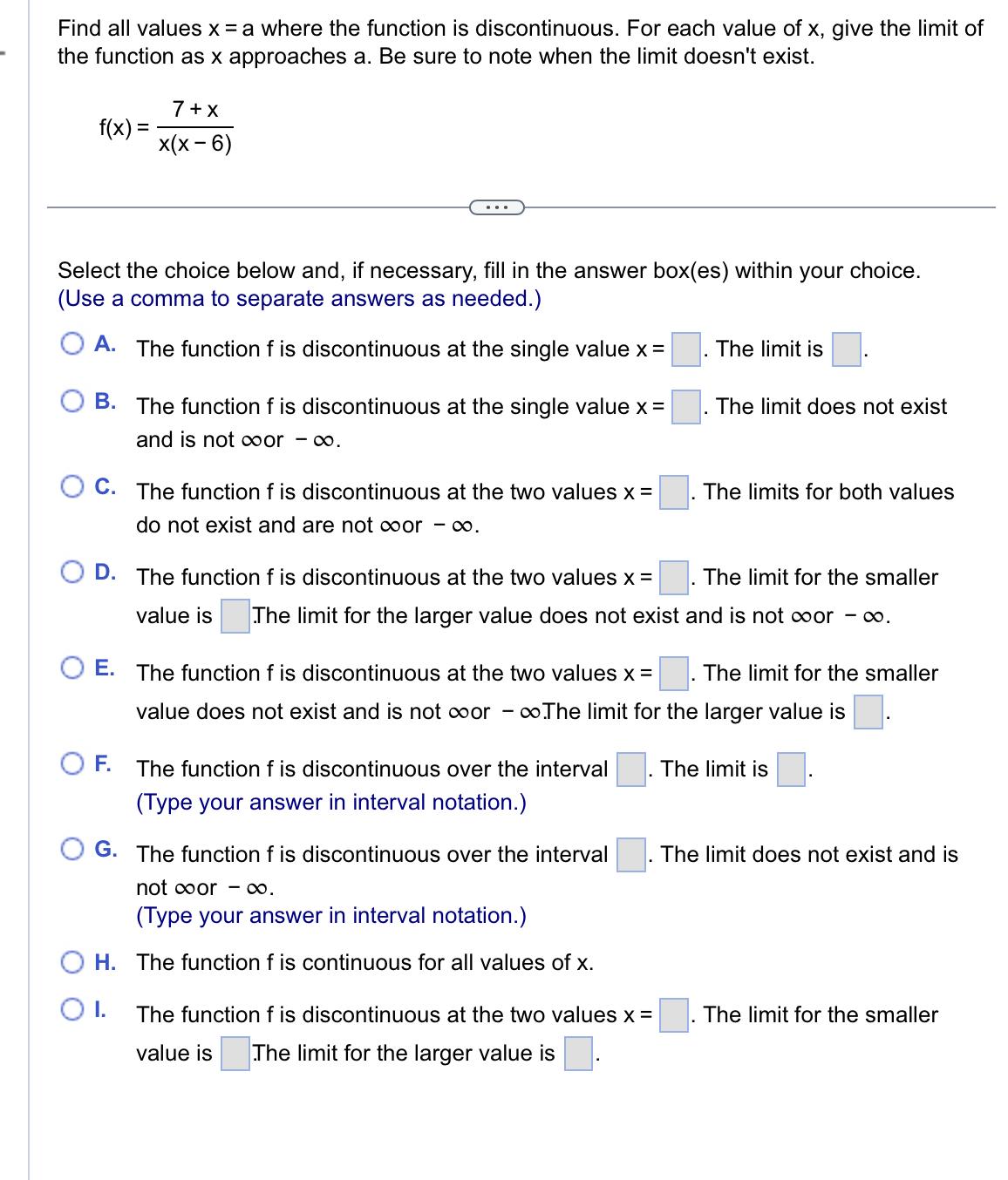 Solved Find all values x=a where the function is | Chegg.com