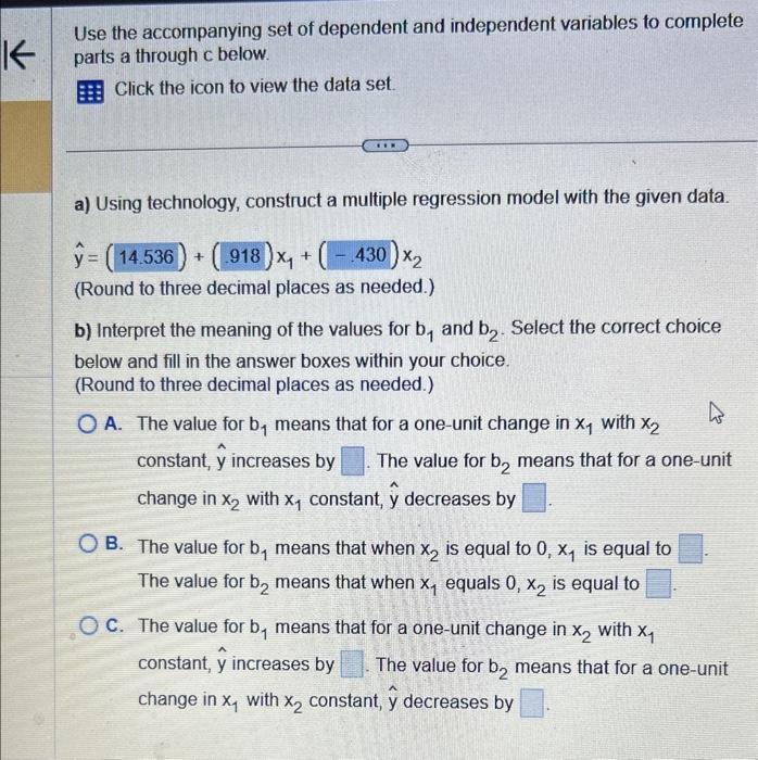 Solved Use the accompanying set of dependent and independent | Chegg.com