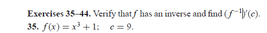 Solved Exercises 35-44. ﻿Verify that f ﻿has an inverse and | Chegg.com